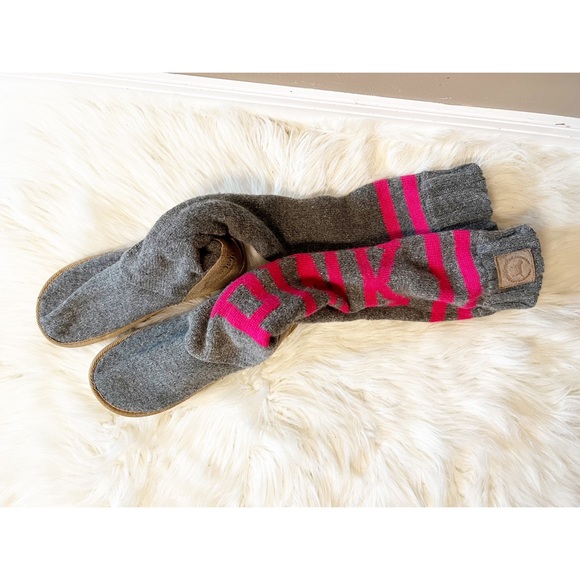 PINK Victoria's Secret | Shoes | Rare Vs Pink Gray Knit Knee High ...